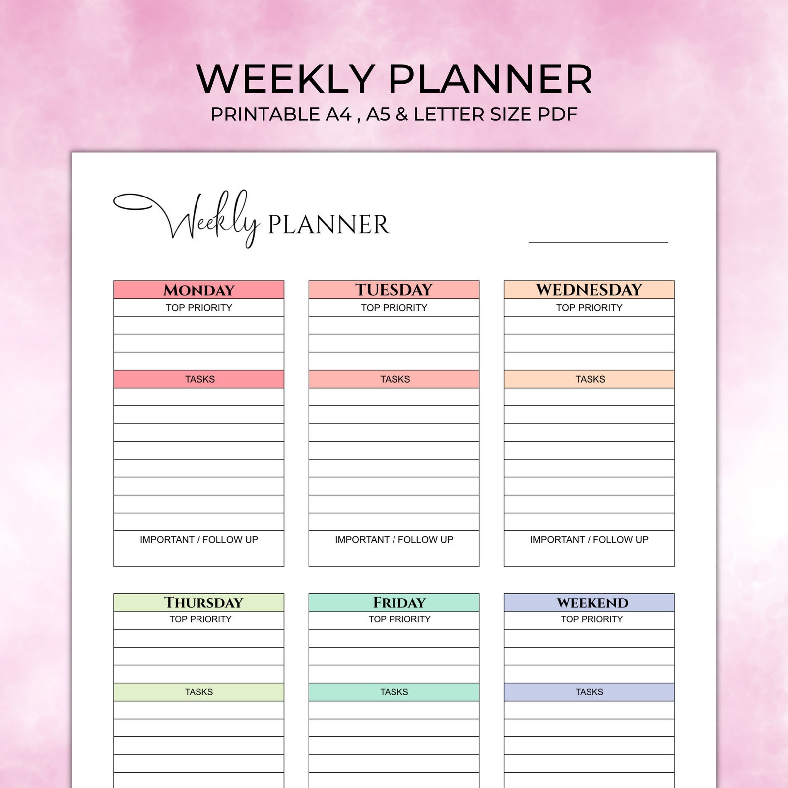 Weekly Planner Printable Weekly Schedule Week at a Glance - Etsy