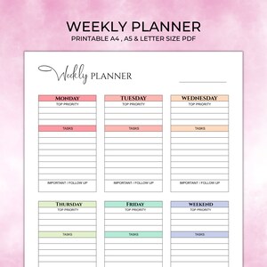 Weekly Planner Printable, Weekly Schedule, Week at a Glance, Weekly ...
