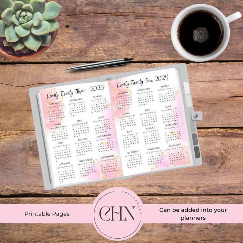 Digital 2023 2024 Year at a Glance Calendar, Month, Monday Start, One ...