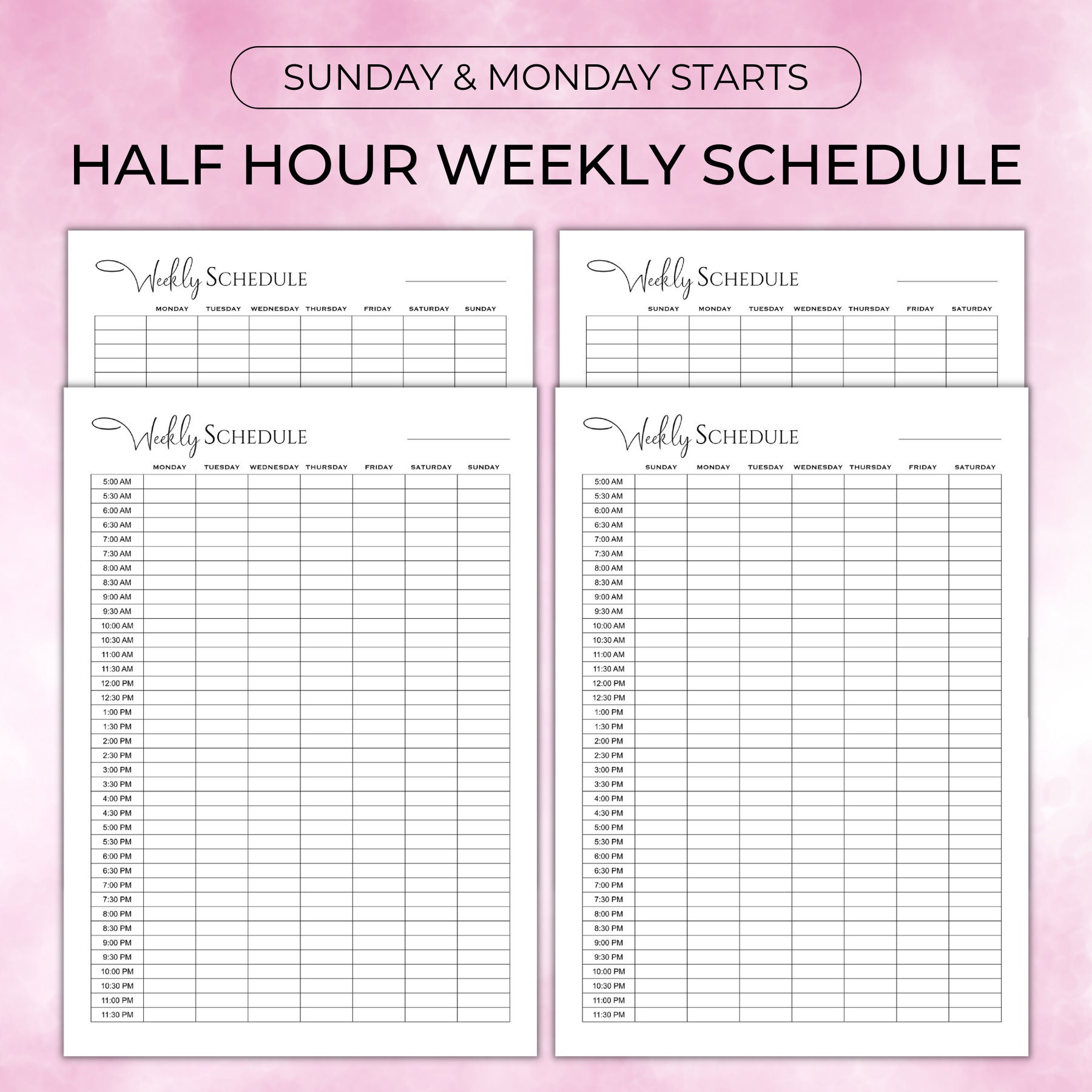 Simple Half Hour Weekly Schedule, Weekly Planner Printable, Weekly to ...