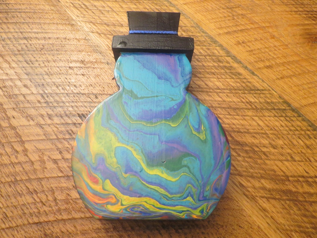 Wood Snowman Snowperson Acrylic Pour Psychedelic - Etsy