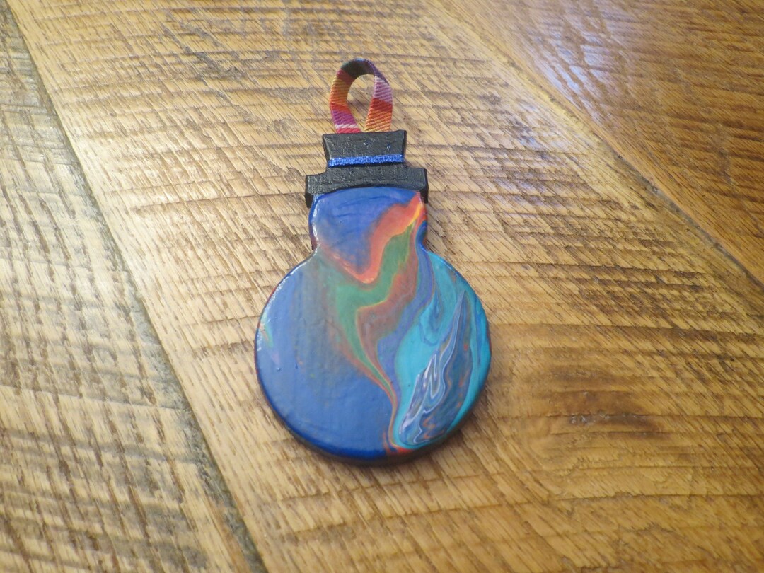 Snowman Ornament Wood Acrylic Pour Psychedelic Rainbow - Etsy