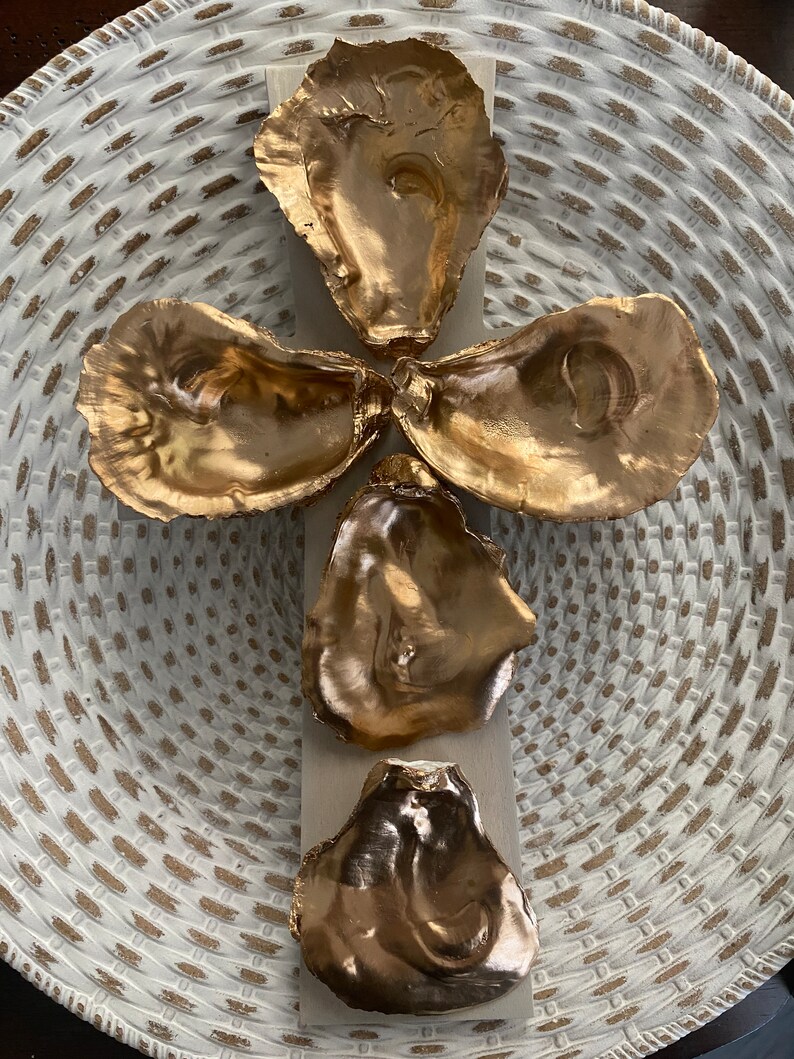 Oyster Shell Cross Decor, 6x11 Gold Leaf Painted Oyster Shell Cross ...