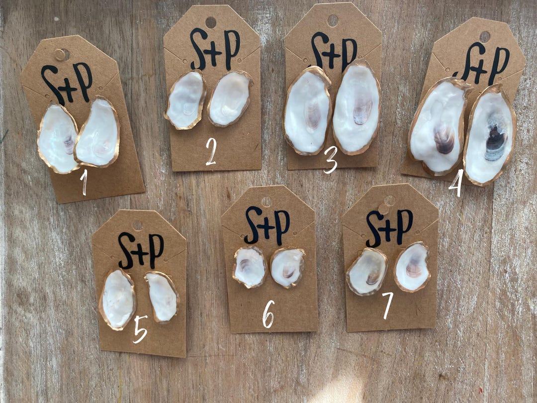 Oyster Shell Earrings, Stud Earrings, Coastal Jewelry, Beach Jewelry - Etsy