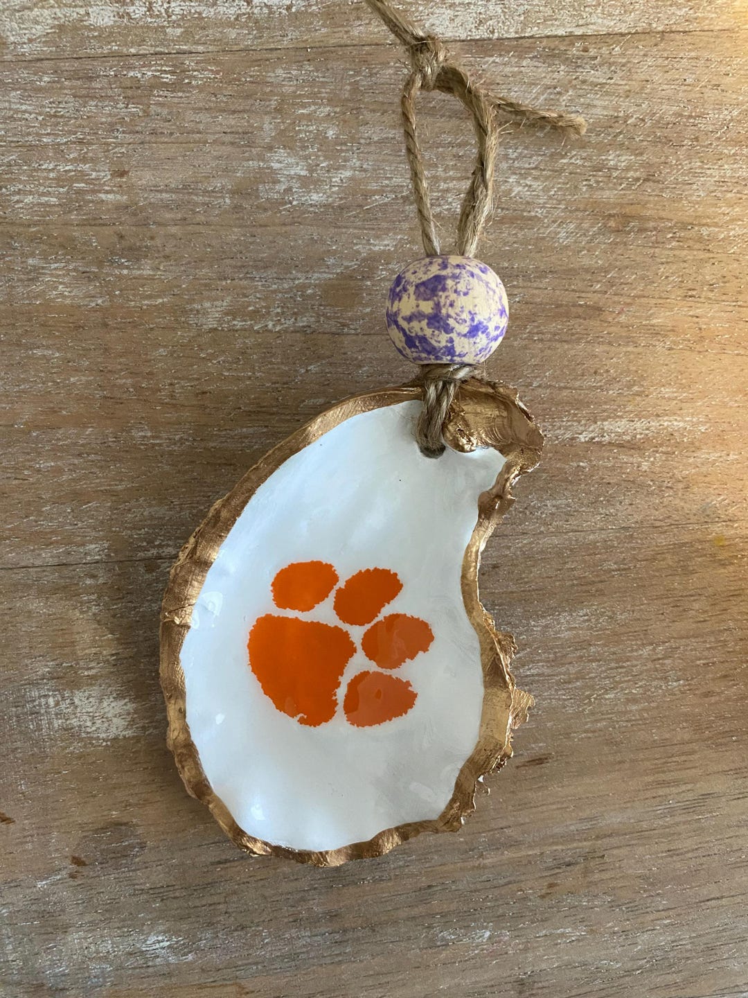 Clemson Paw Oyster Shell Christmas Ornament: Gold Leaf Accent - Etsy
