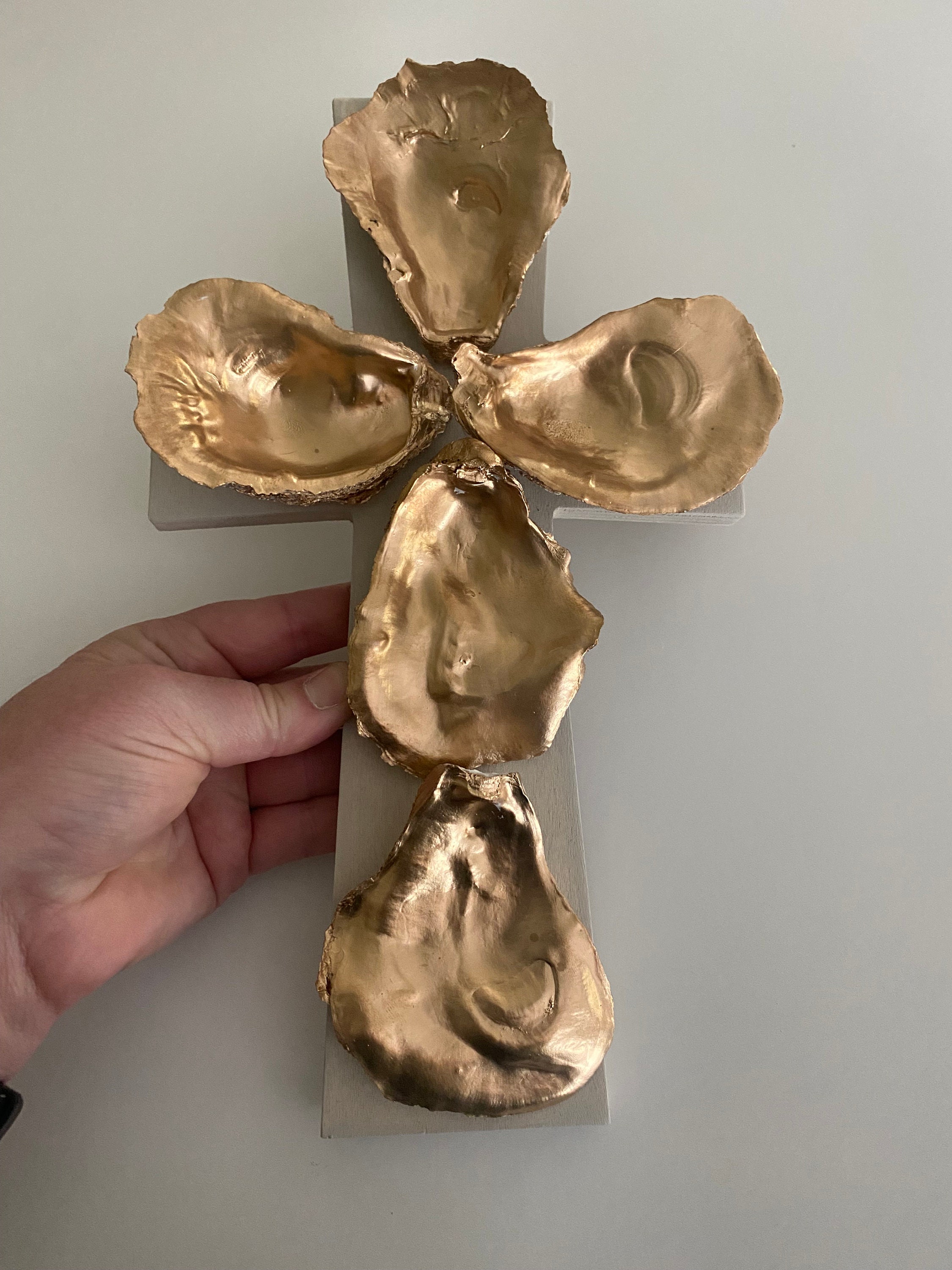 Oyster Shell Cross Decor, 6x11 Gold Leaf Painted Oyster Shell Cross ...