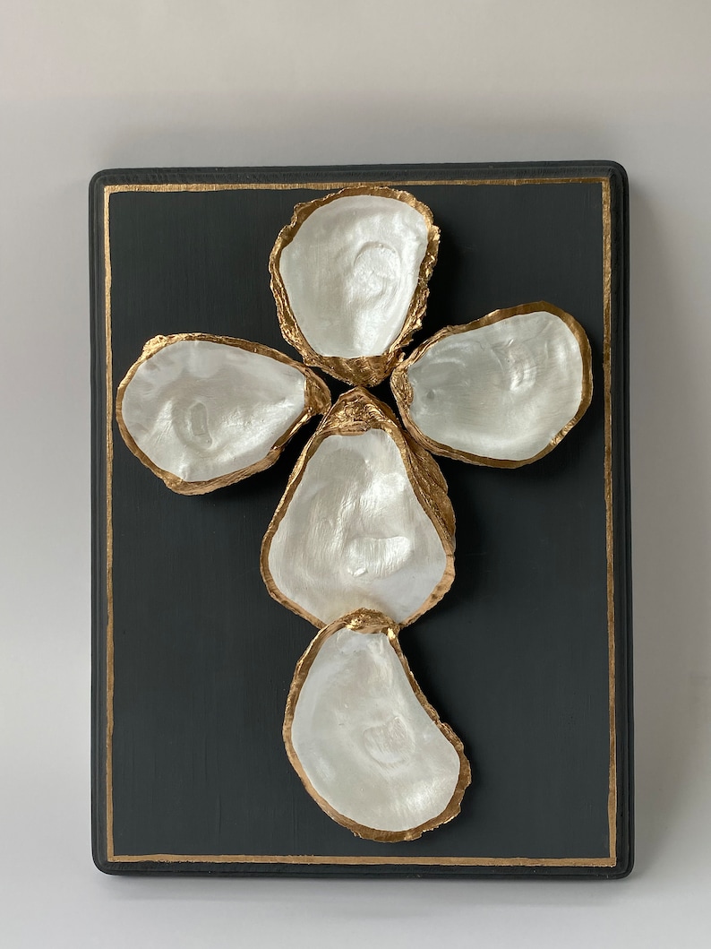 9 X 11 Oyster Cross on Wooden Block, Christian Wall Art, Religious Wall ...