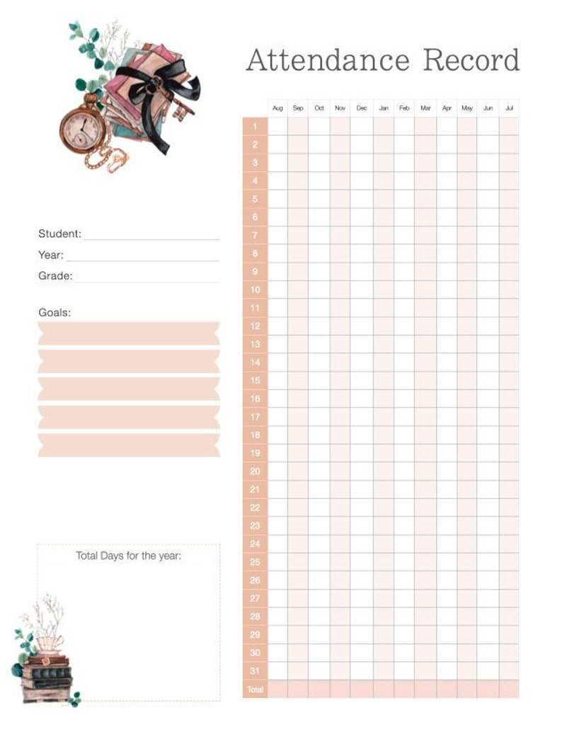 Printable Attendance Record Keeper - Homeschool - Etsy