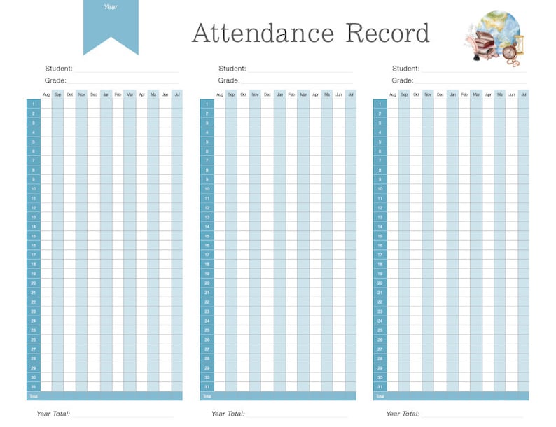 Printable Attendance Record Keeper 2/3 Kids/students - Homeschool - Etsy