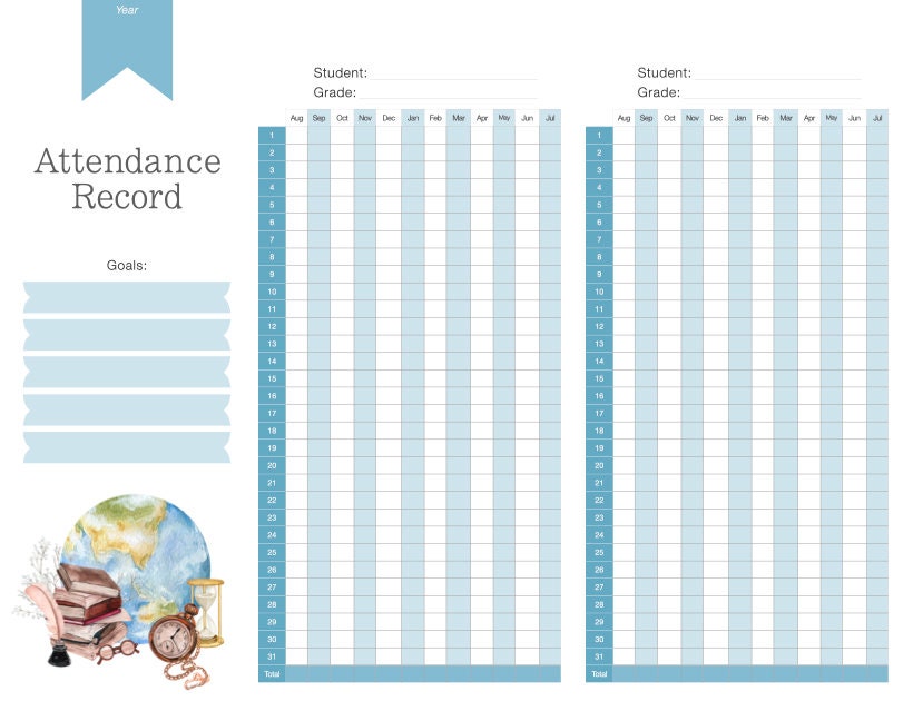 Printable Attendance Record Keeper 2/3 Kids/students - Homeschool - Etsy