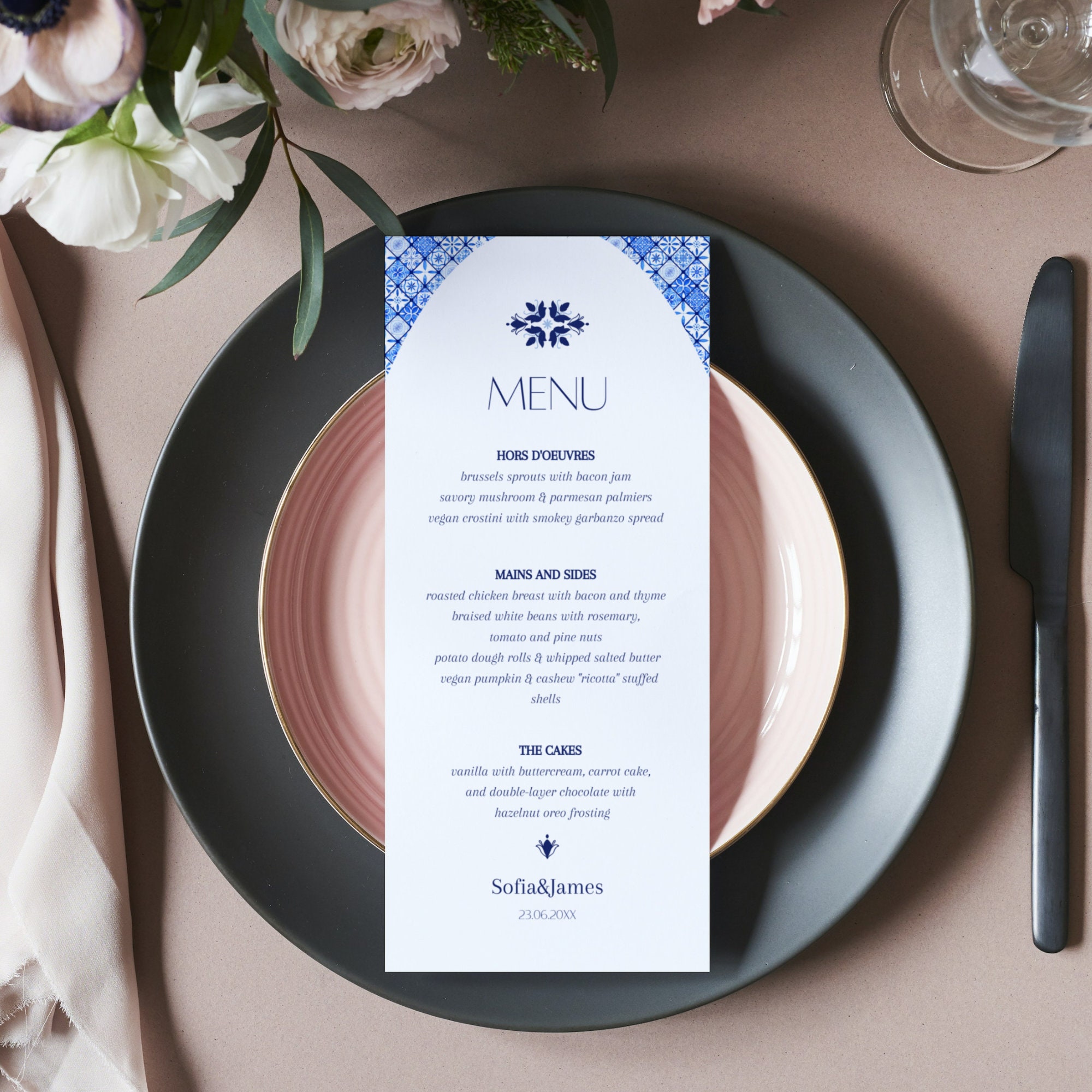 Blue Wedding Menu Card Template, Editable Wedding Dinner Menu ...