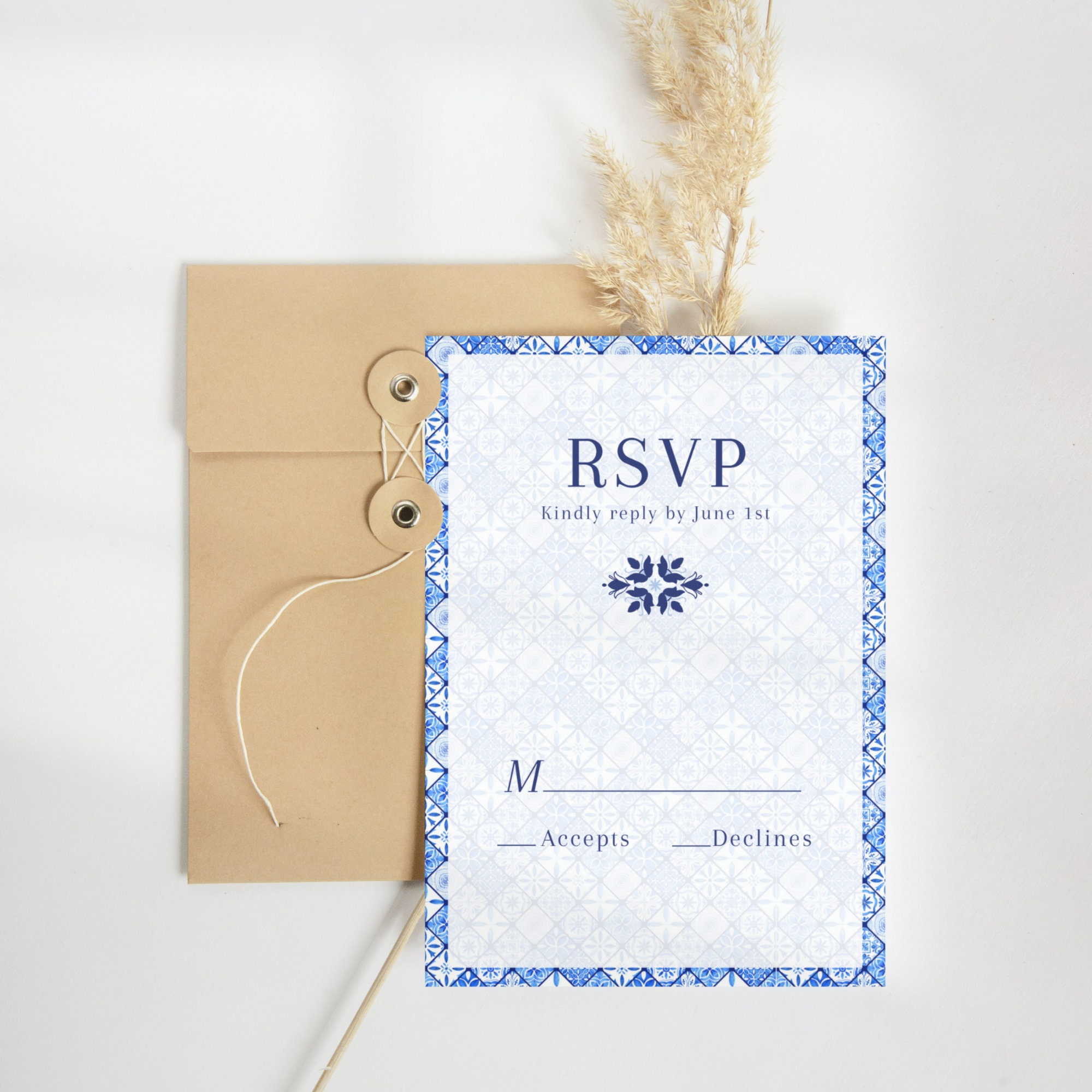Blue Tile Wedding Invitation Template, Spanish Tiles Invitation With ...