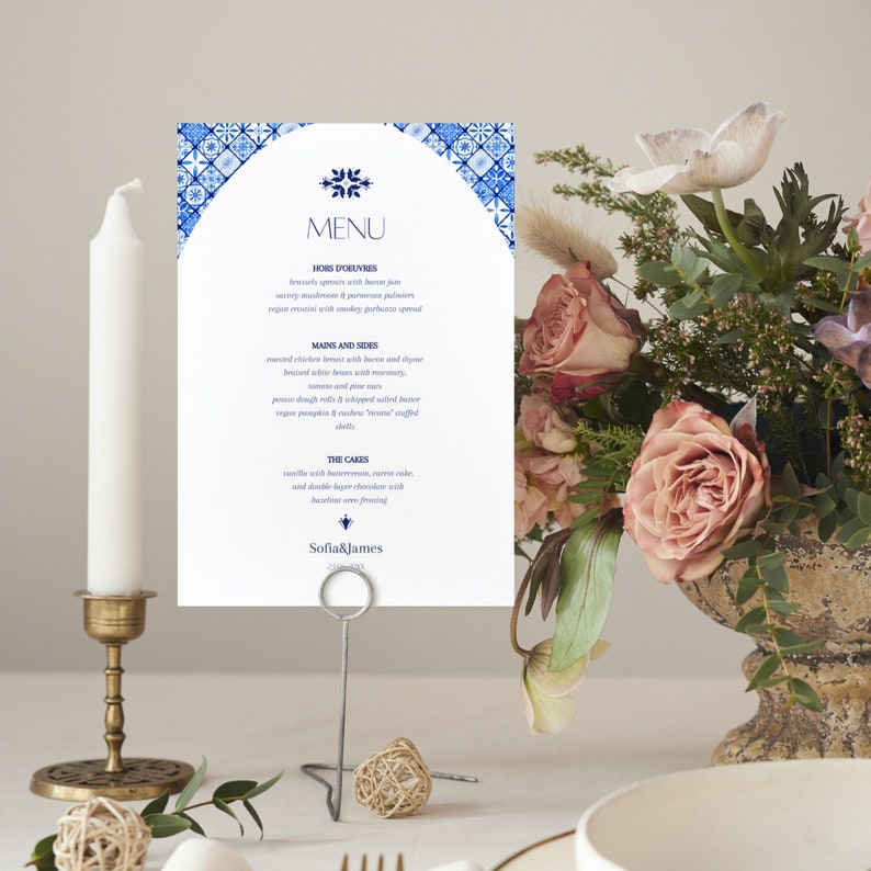 Blue Wedding Menu Card Template, Editable Wedding Dinner Menu ...