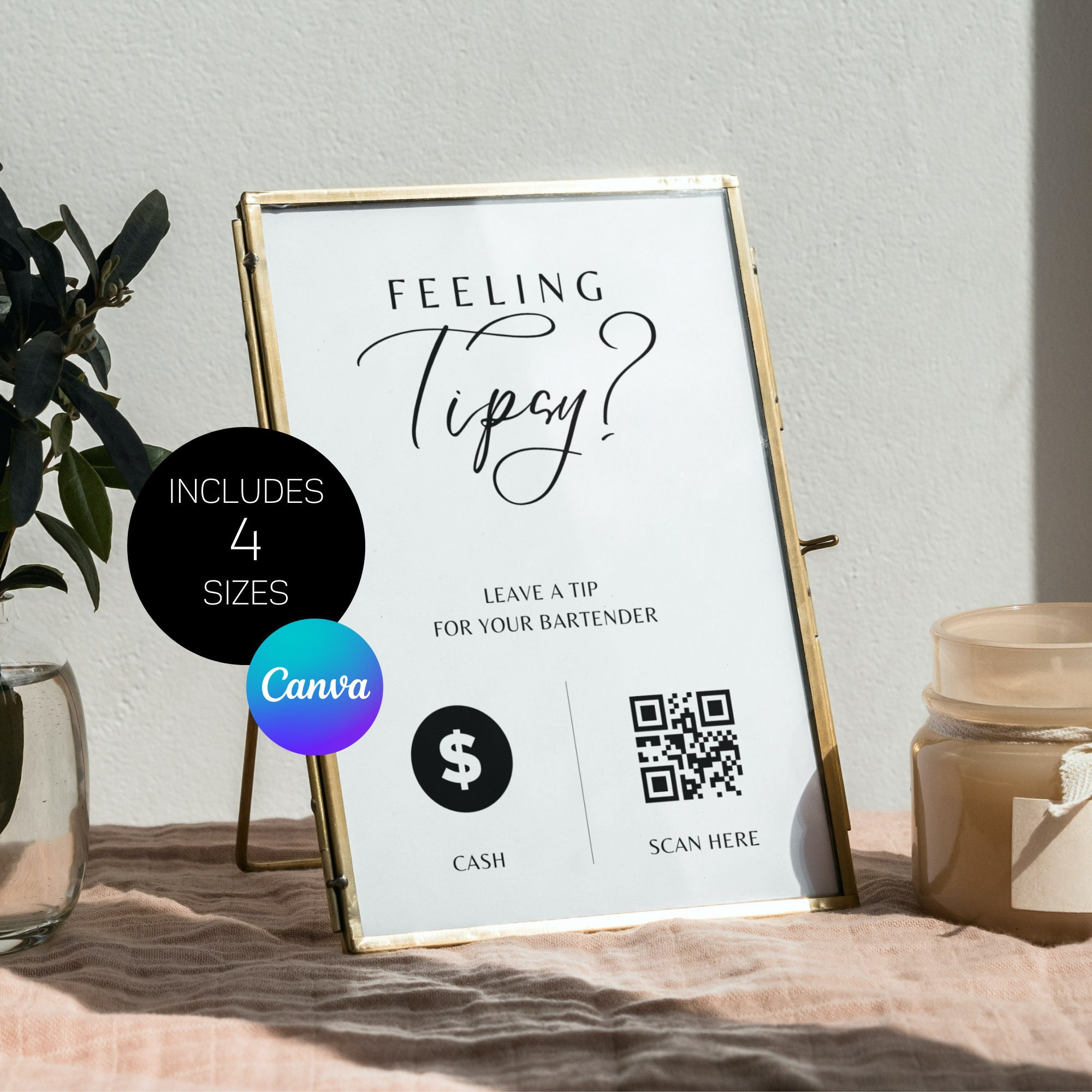 Tip Your Bartender Sign Template, QR Code Wedding Sign, Feeling Tipsy ...
