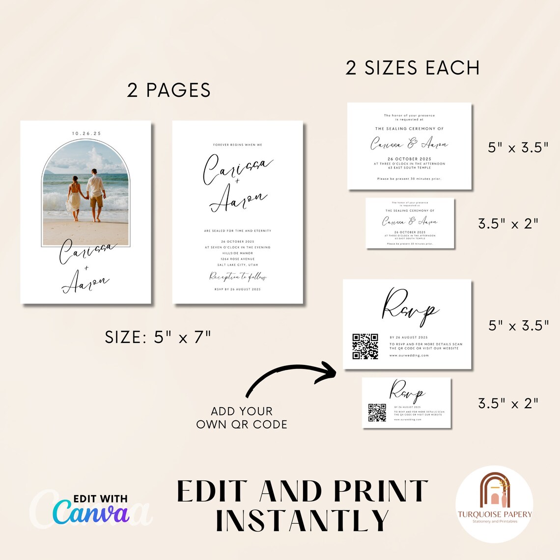 LDS Wedding Invitation Template, Photo Wedding Invitation Canva, LDS ...