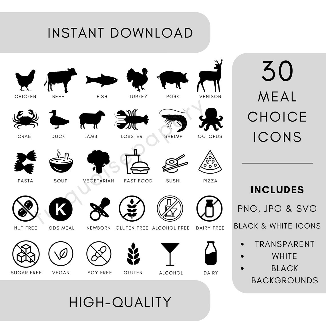 Meal Choice Icons, Meal Choice Stickers for Wedding, Place Card Meal ...
