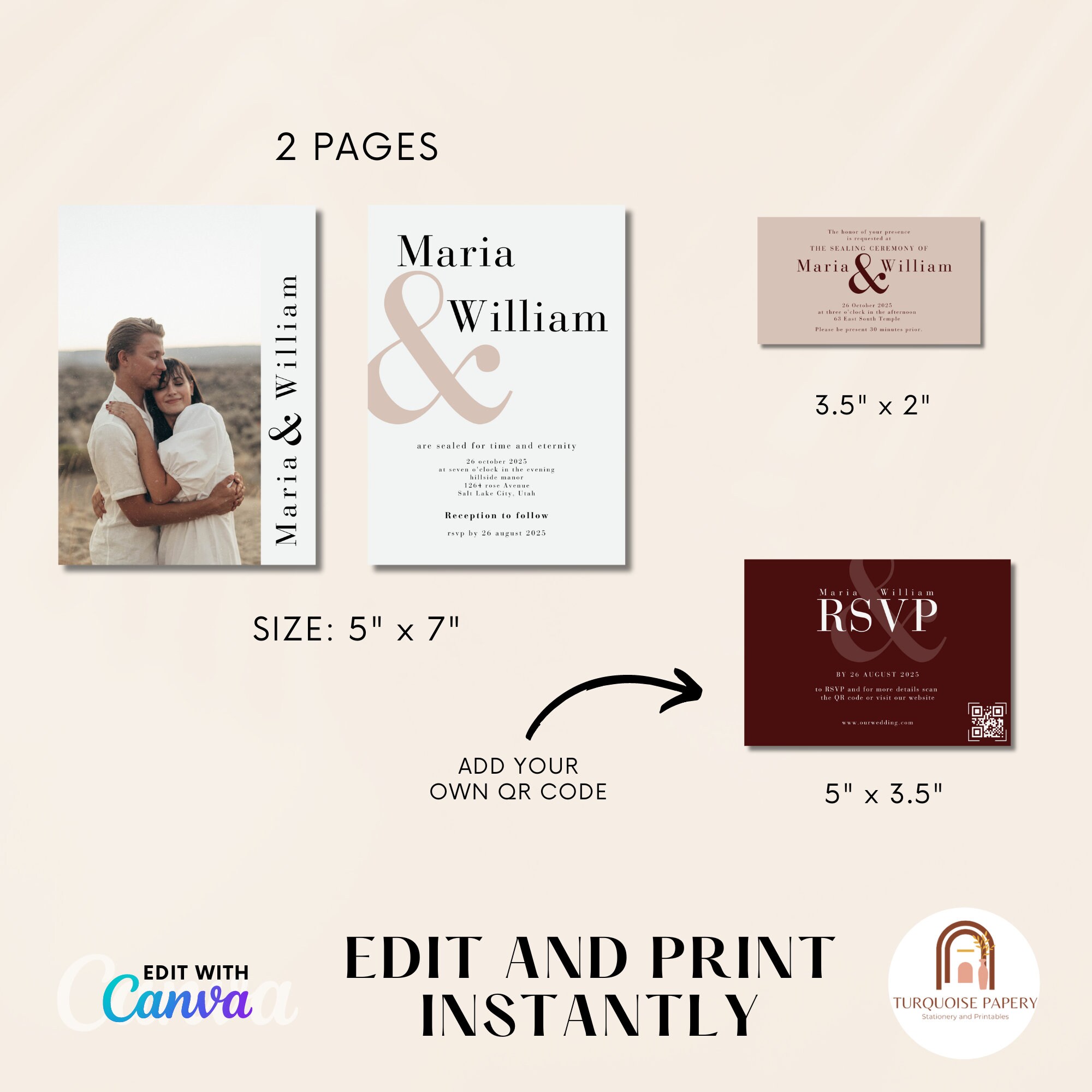 LDS Wedding Invitation Template, Photo Wedding Invitation Canva, LDS ...