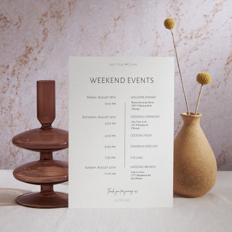 Minimalist Wedding Weekend Events Template, Editable Wedding Itinerary ...