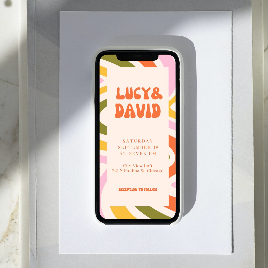 Colorful Retro Wedding Invitation Template With RSVP, Retro Wedding ...