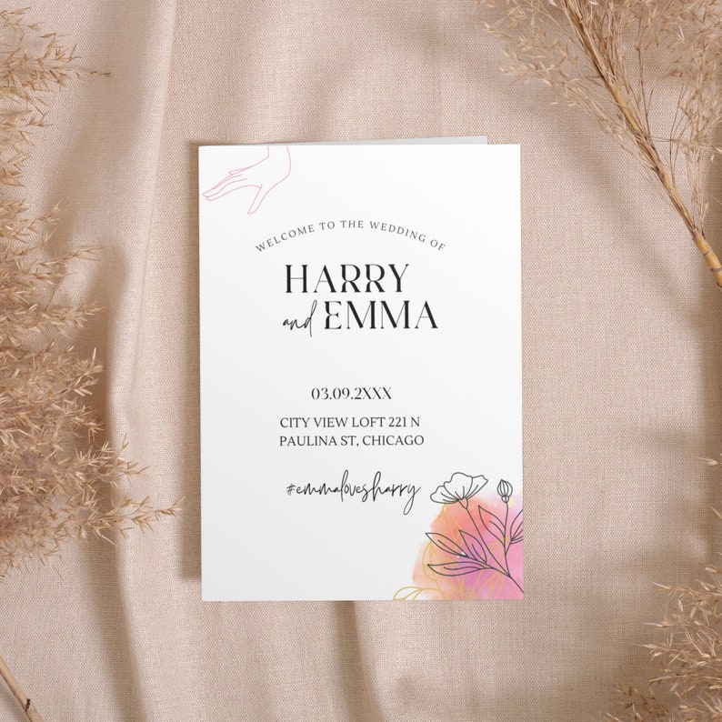 A4 Wedding Program Template Bifold Wedding Program Canva - Etsy