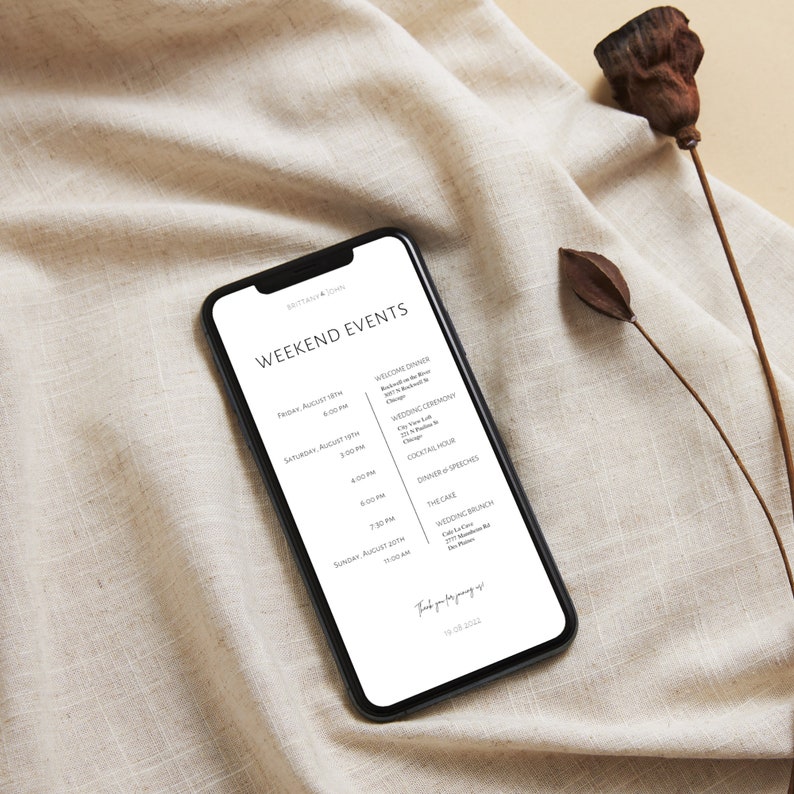 Minimalist Wedding Weekend Events Template, Editable Wedding Itinerary ...