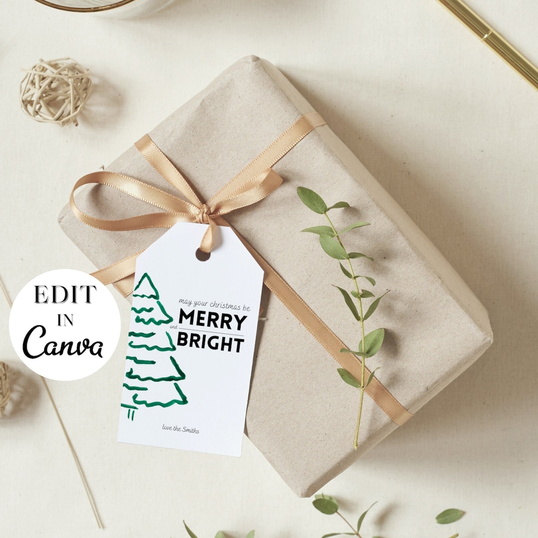 Watercolor Christmas Tags Template, Christmas Tree Gift Tag, Printable ...