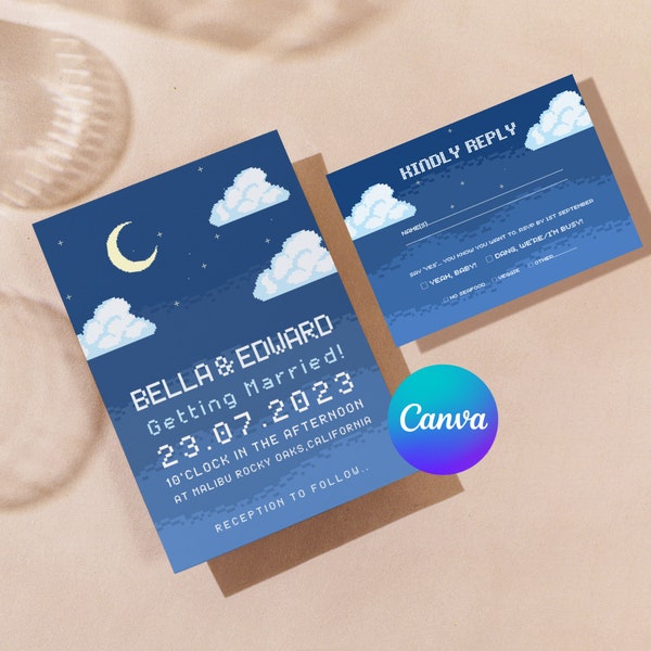 Pixel Wedding Invitations - Etsy