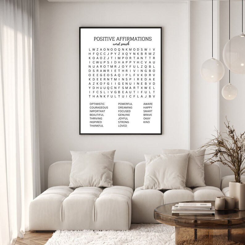 Positive Affirmations Word Search 18x24 - Etsy
