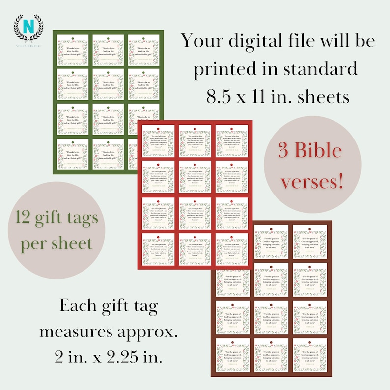 Printable Bible Verse Gift Tags for Christmas Christian Christmas Gift ...