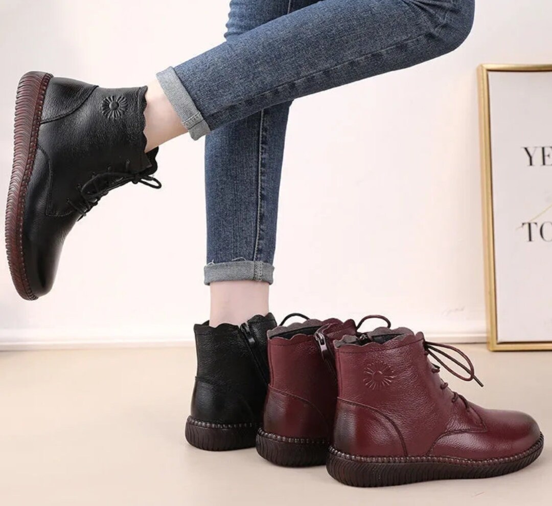 Ankle Boots Vegan Leather Boots Wine Red Boots Black - Etsy
