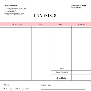 Elegant Pink Minimalist Invoice Template Fully Editable on Canva Ideal ...