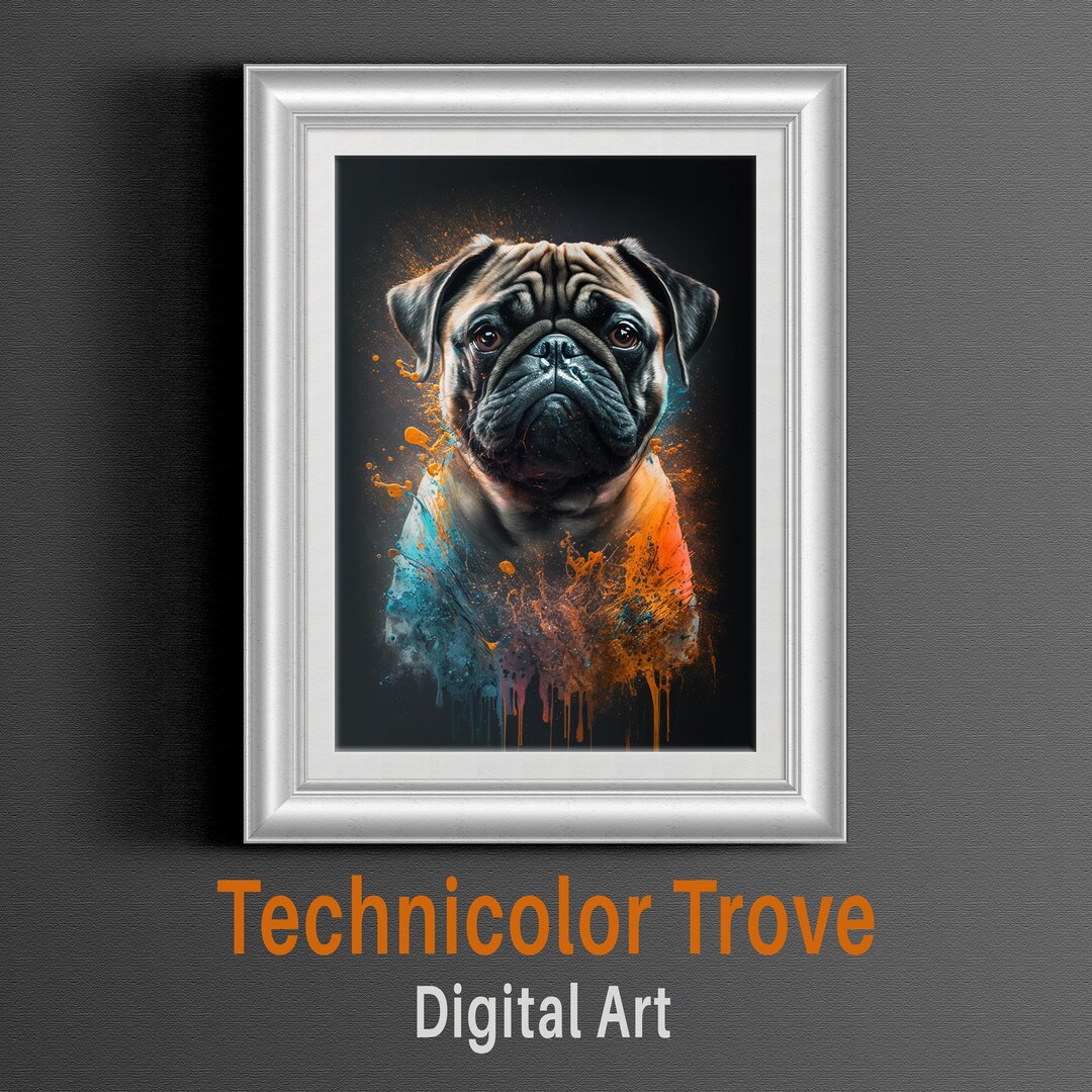 Colorful Pug Digital Art: Pug in Colorful Splash Yearbook Style ...