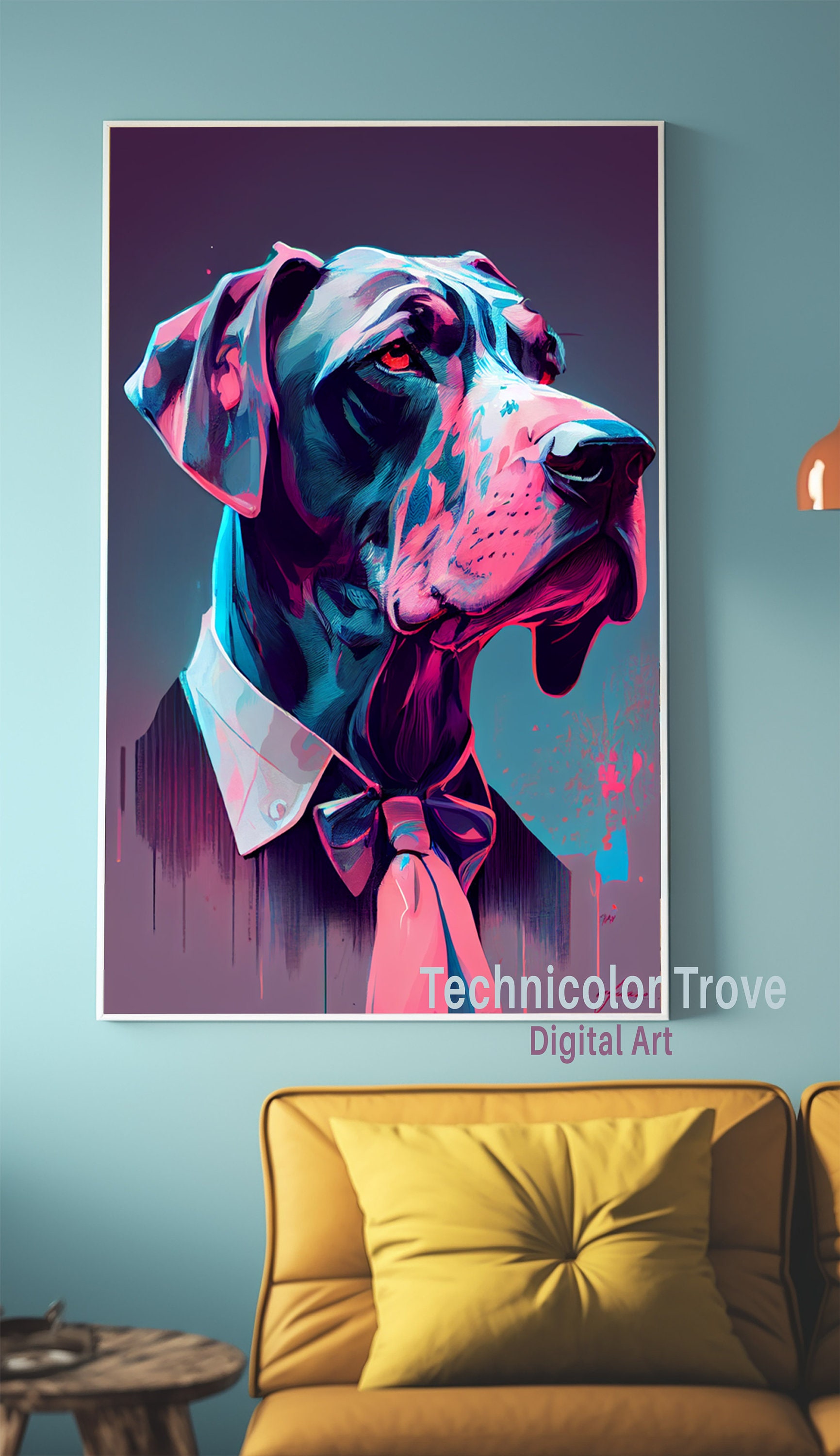 Great Dane Art: Great Dane Wearing Bow Tie in the Style of Alphonso ...