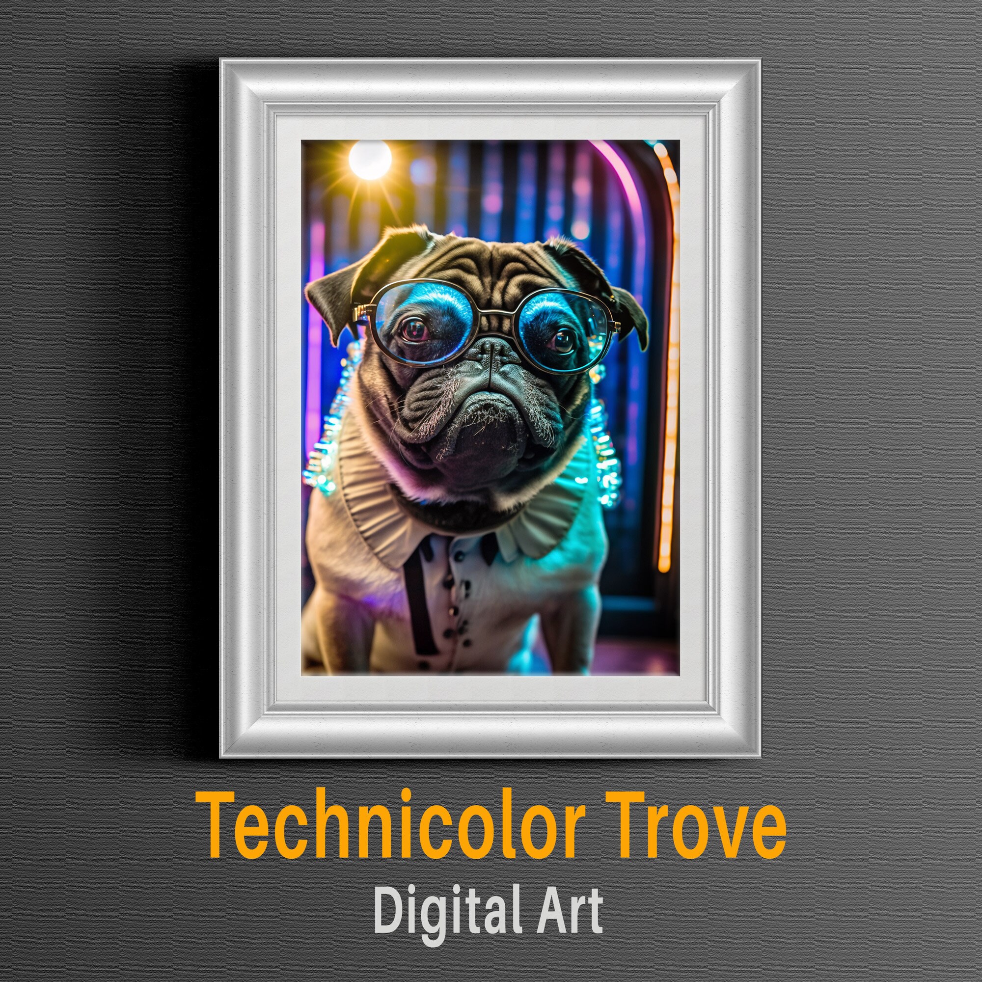 Colorful Pug Digital Art: the Furious Stare of the Pug With Neon Lights ...