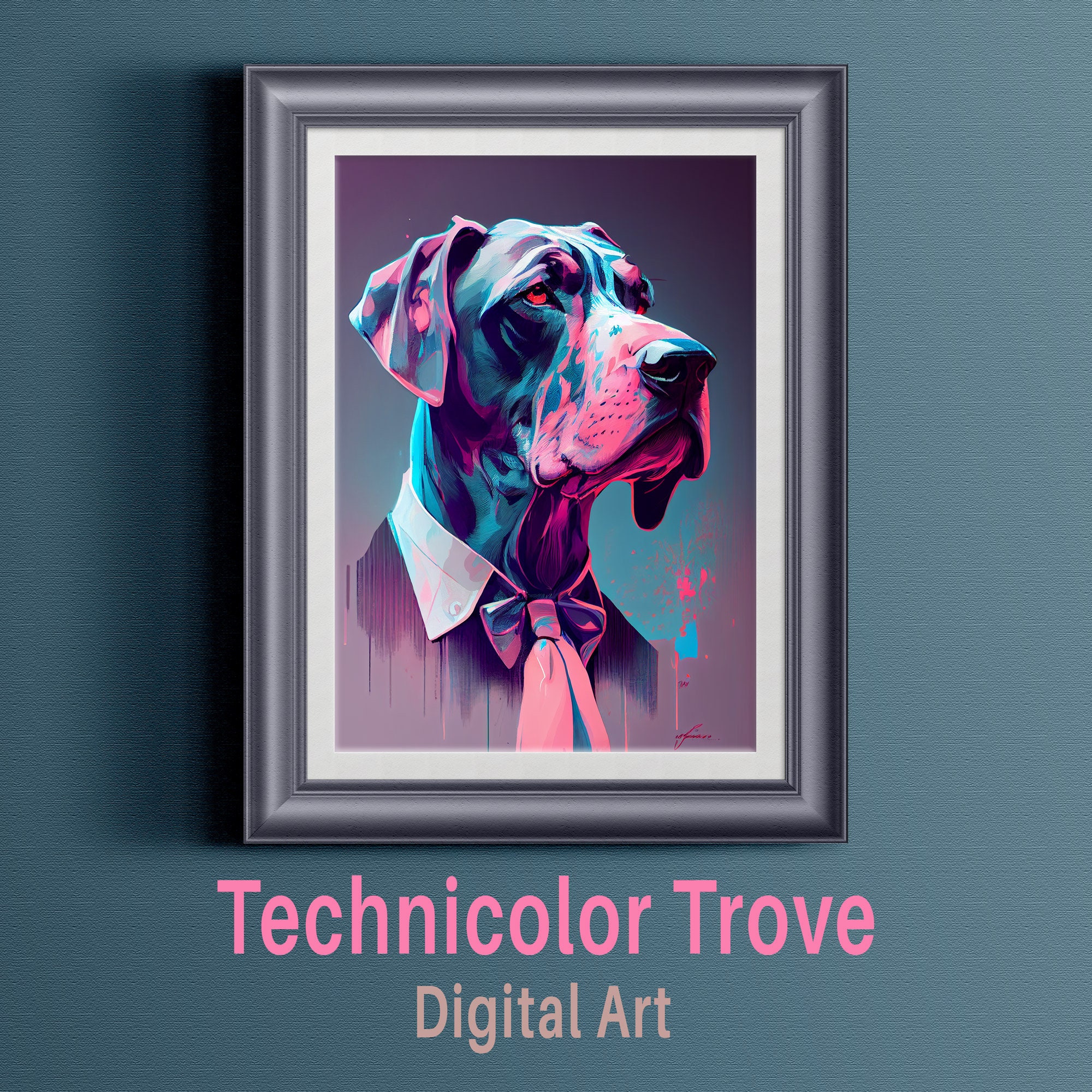 Great Dane Art: Great Dane Wearing Bow Tie in the Style of Alphonso ...