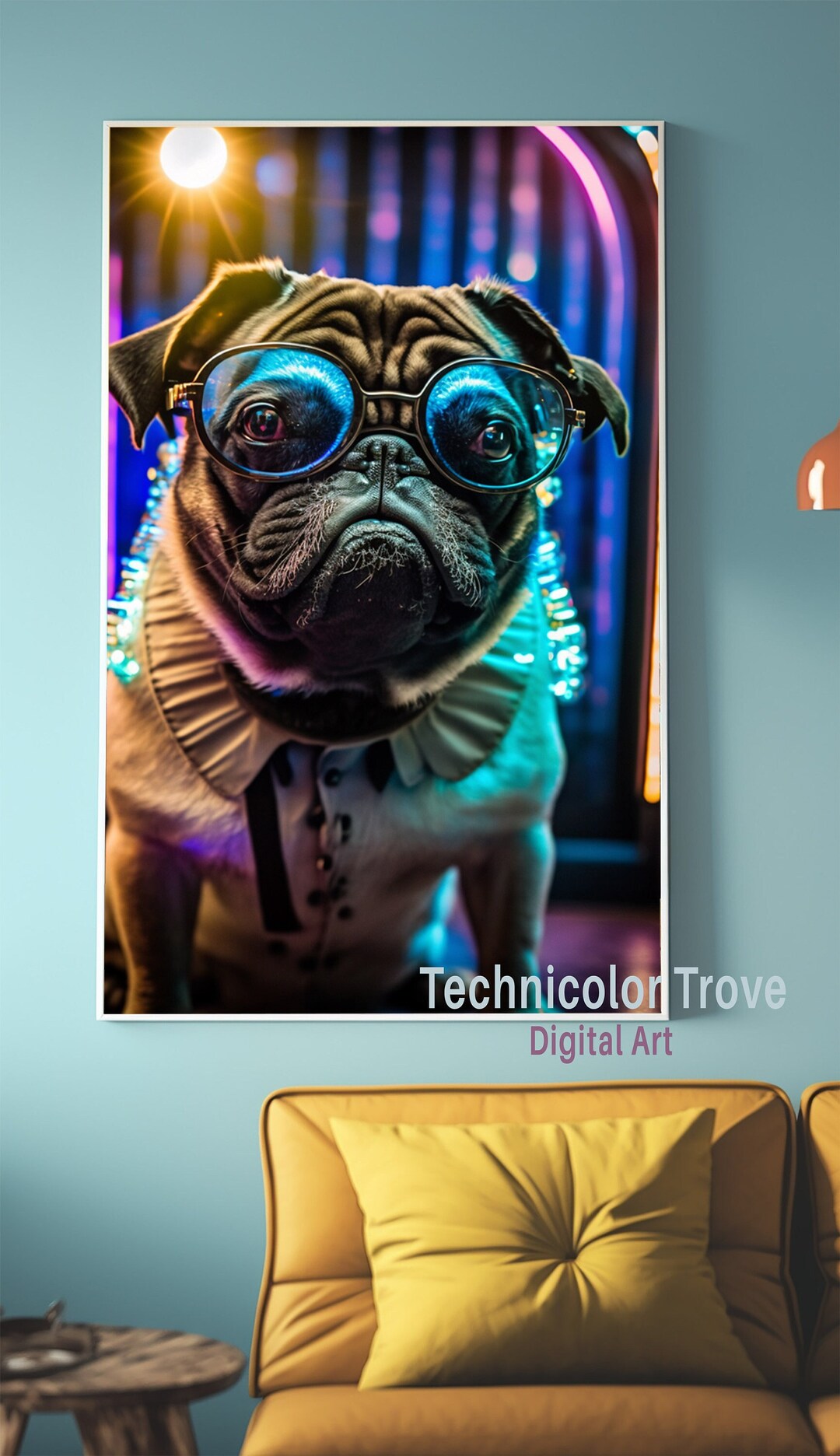 Colorful Pug Digital Art: the Furious Stare of the Pug With Neon Lights ...