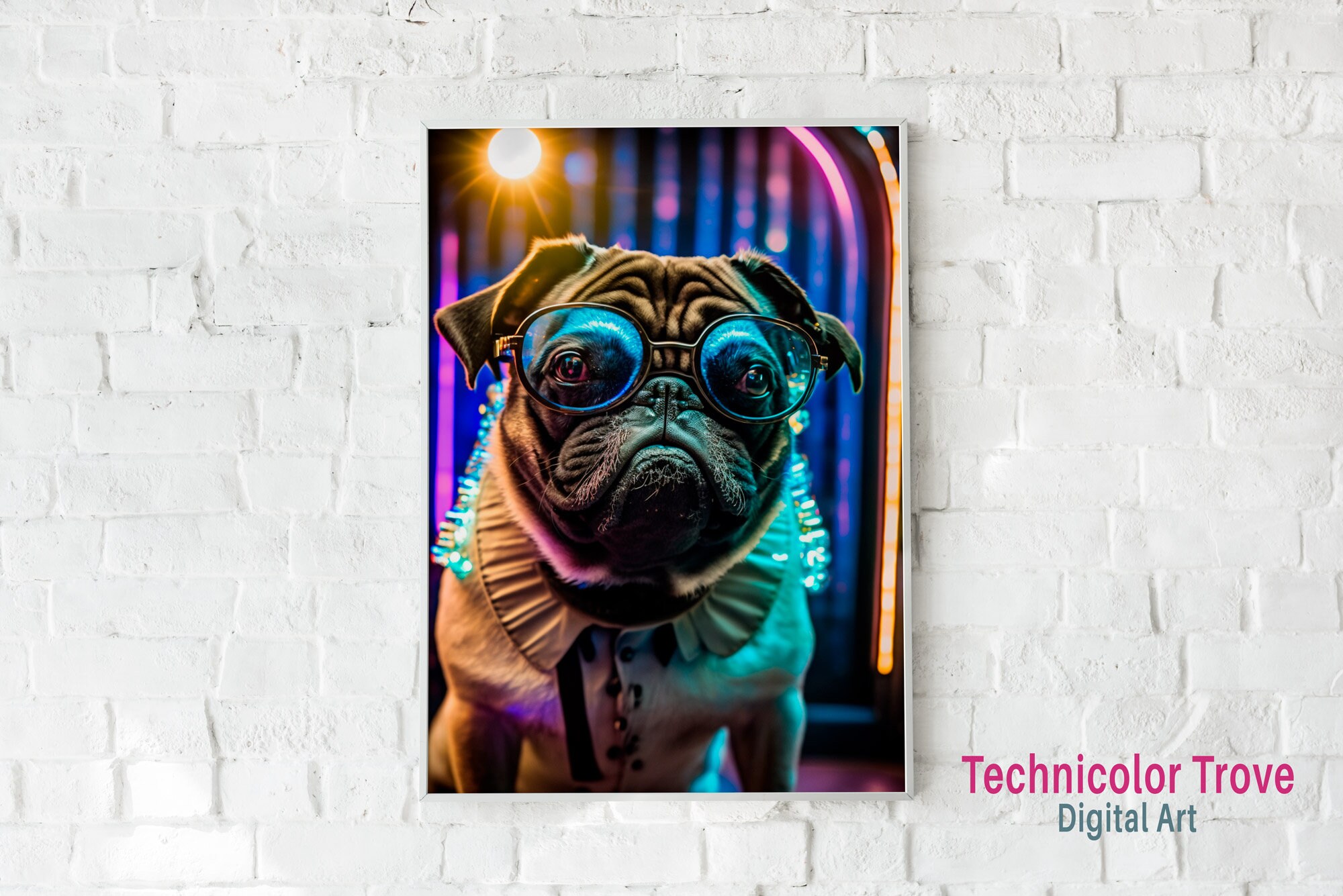 Colorful Pug Digital Art: the Furious Stare of the Pug With Neon Lights ...