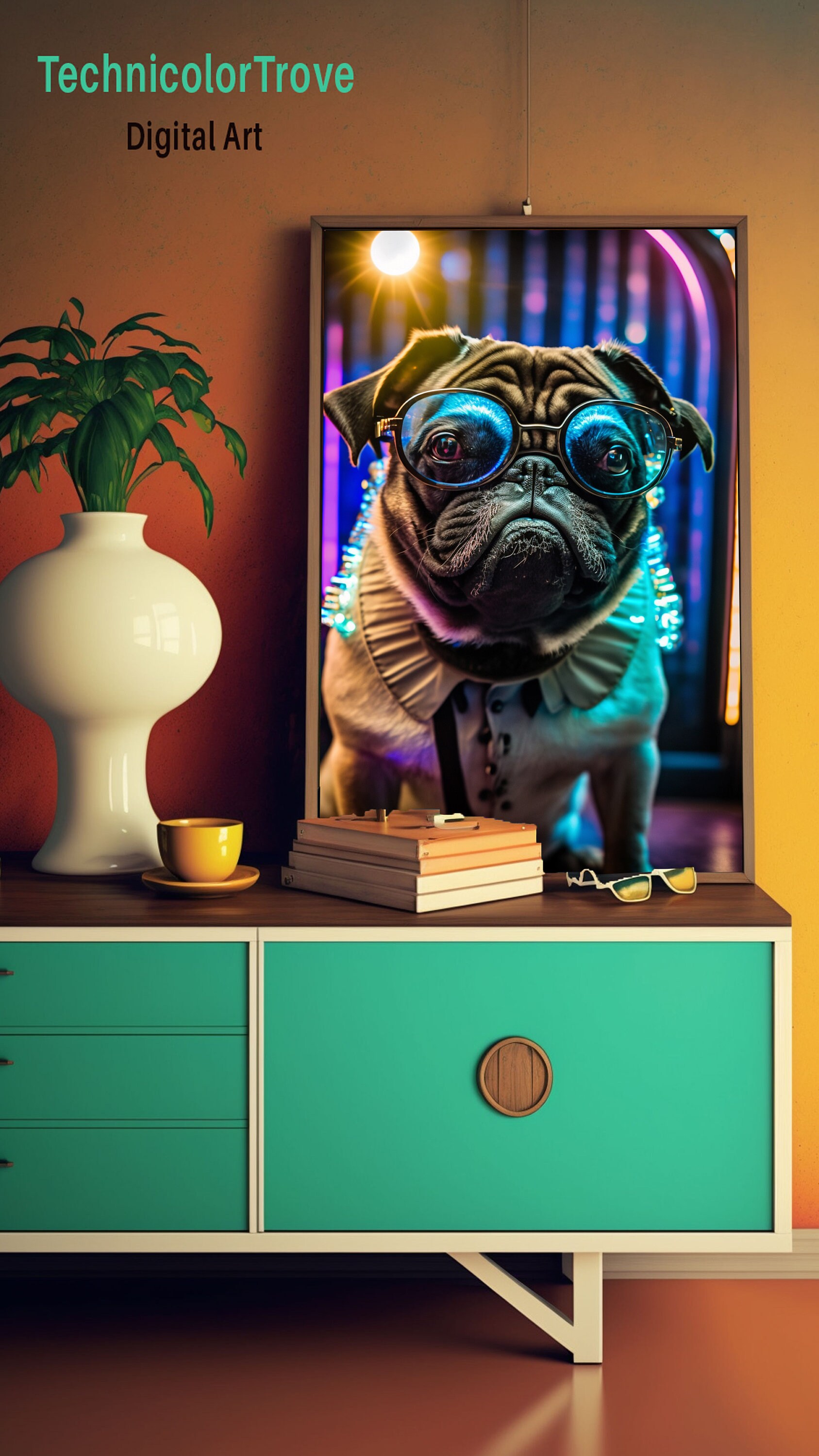 Colorful Pug Digital Art: the Furious Stare of the Pug With Neon Lights ...