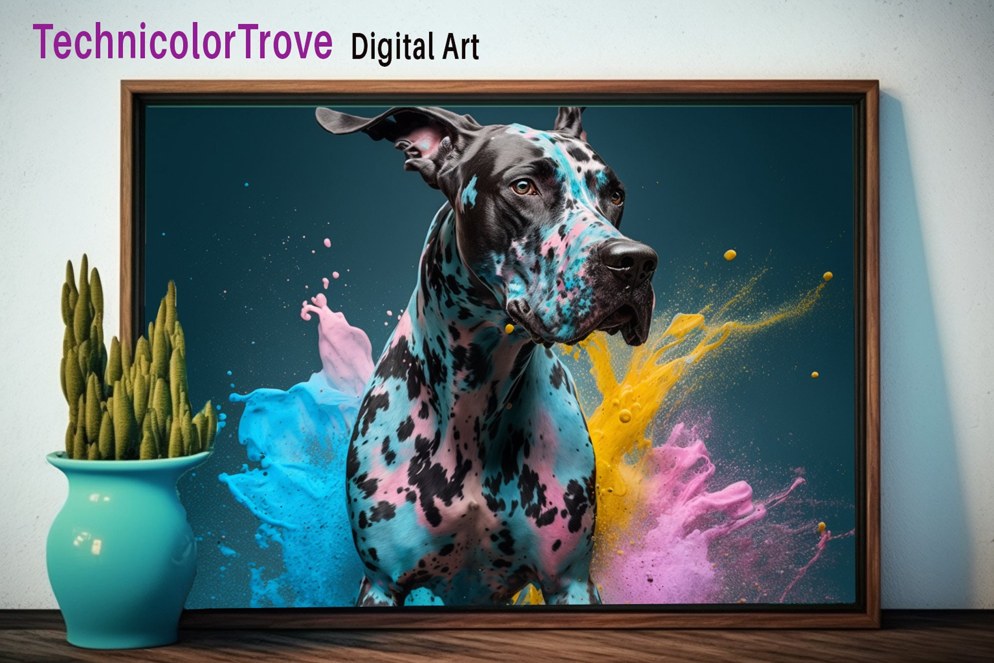 Colorful Great Dane Digital Art: Splash Portrait of a Majestic Dog ...
