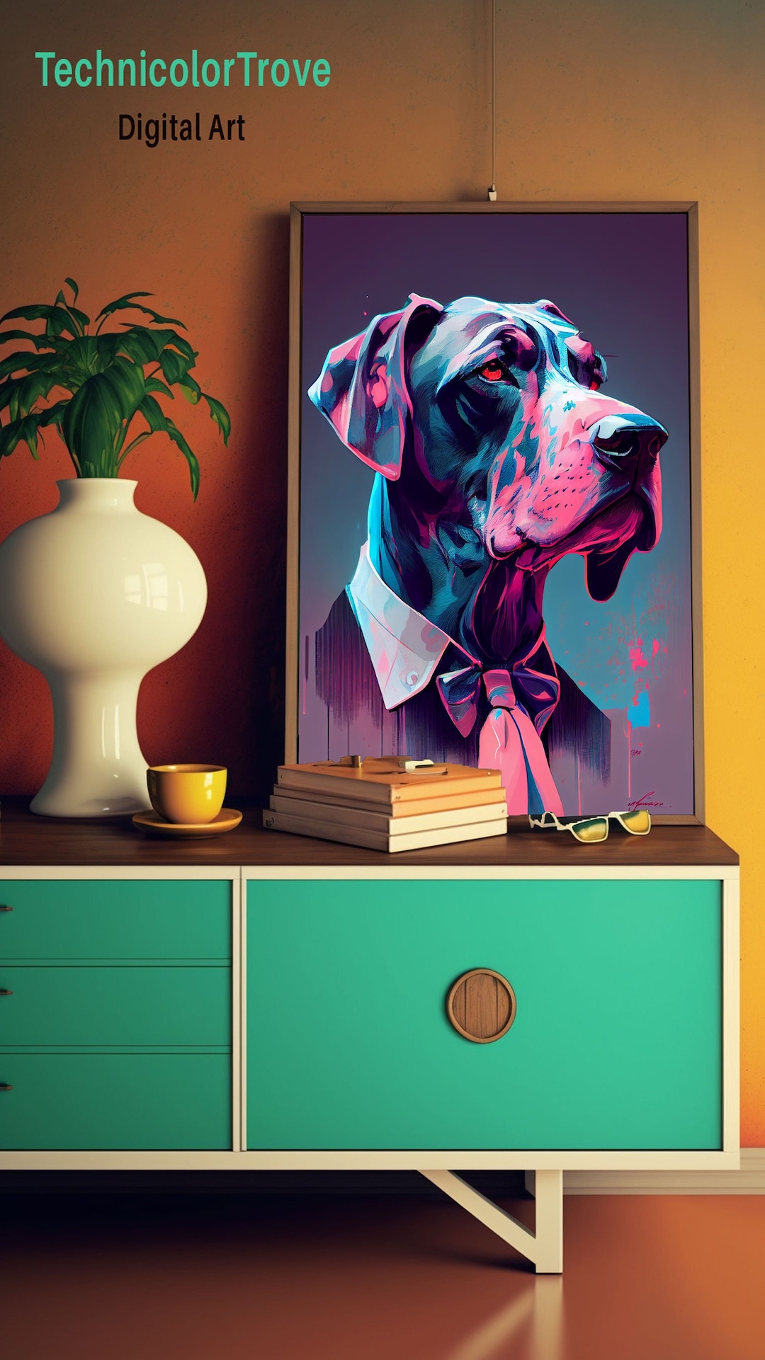 Great Dane Art: Great Dane Wearing Bow Tie in the Style of Alphonso ...