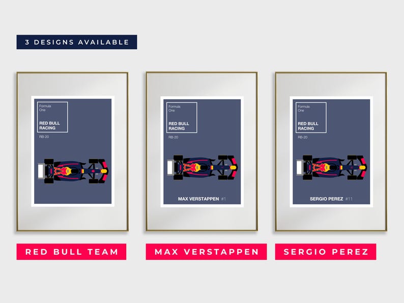 Red Bull F1 Poster, Set of 3 Formula One Prints, RB-20 F1 Car Wall Art ...