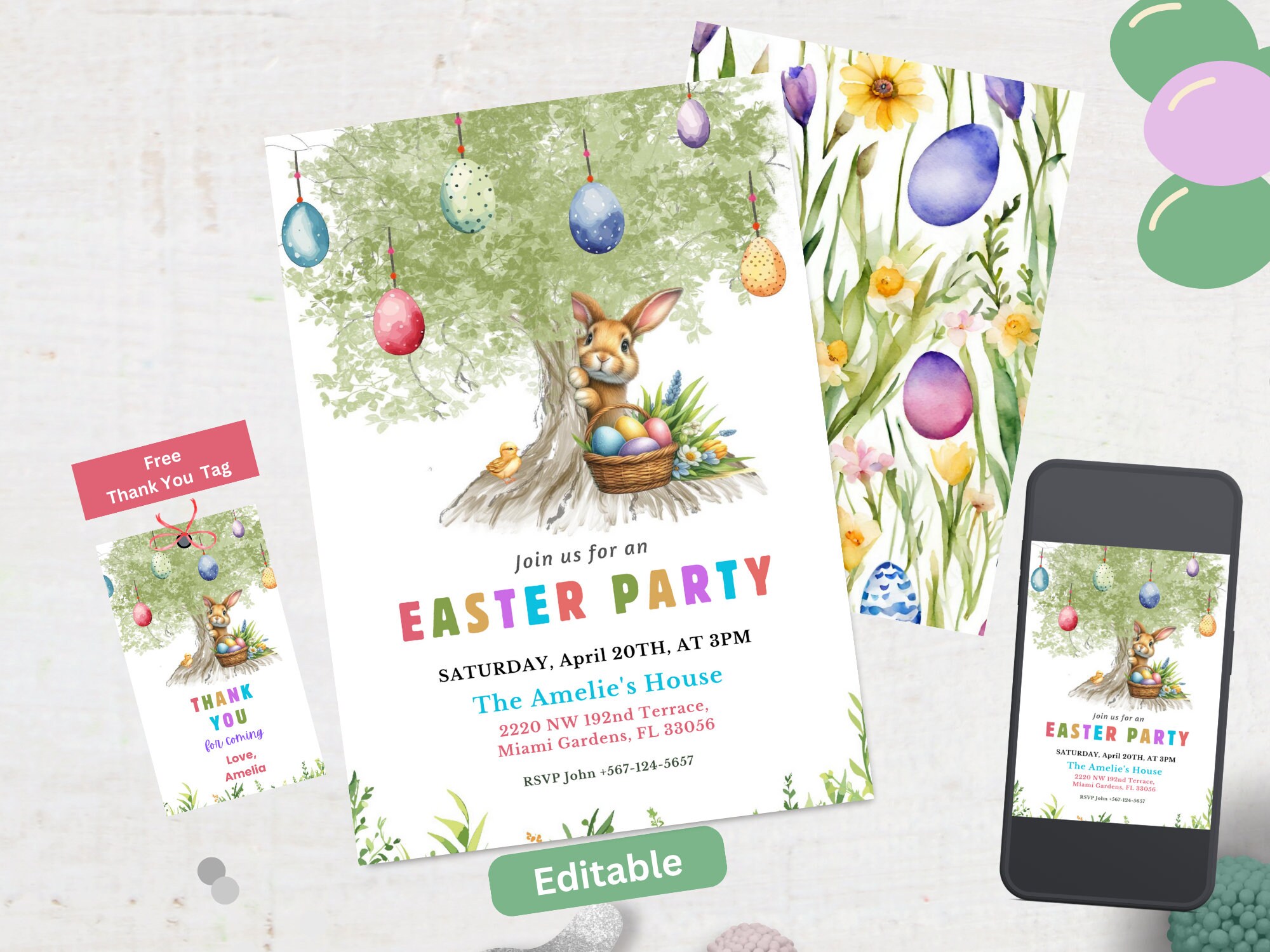 Editable Easter Party Invitation,bunny Behind, Easter Birthday ...