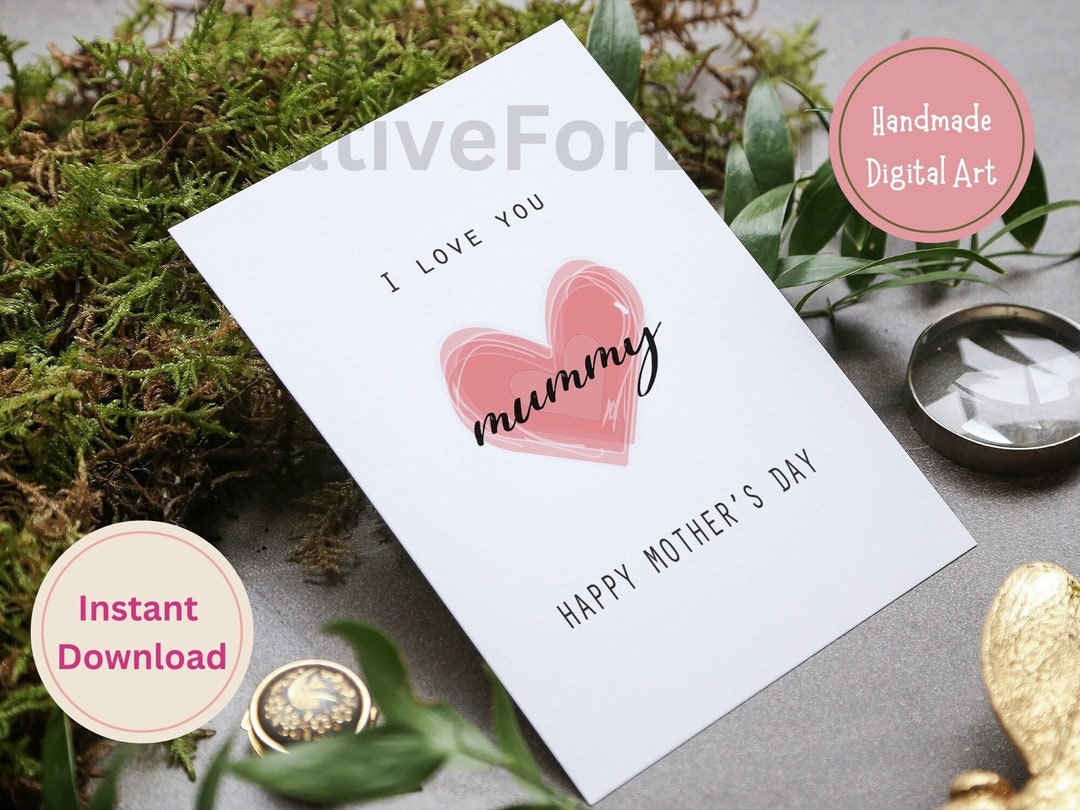 I Love You Mom With Heart Printable Mothers Day Mom Decoration Digital ...