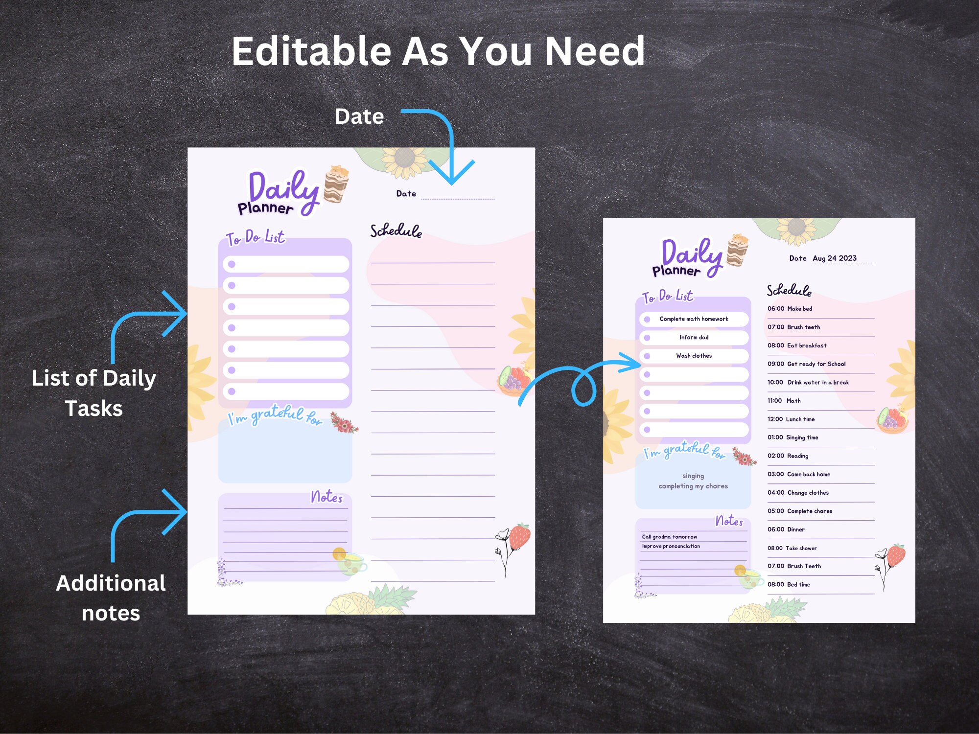 Daily Planner Printable for Kids | Editable Daily Routine | Homeschool ...