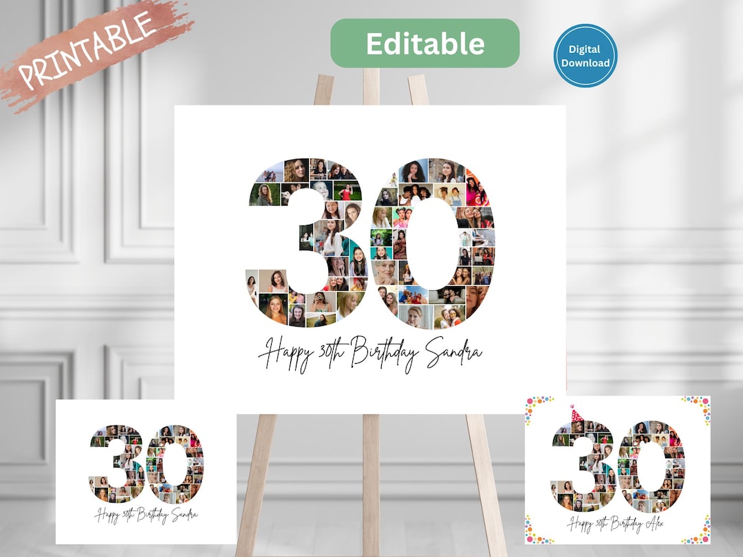 Editable 30th Birthday Photo Collage, 30th Picture Frame Template ...