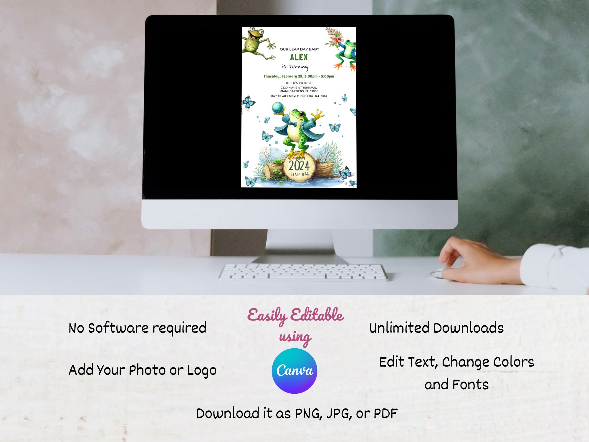 Leap Year Birthday Frog Invitation, Leap Day Party Printable, Cute Frog ...