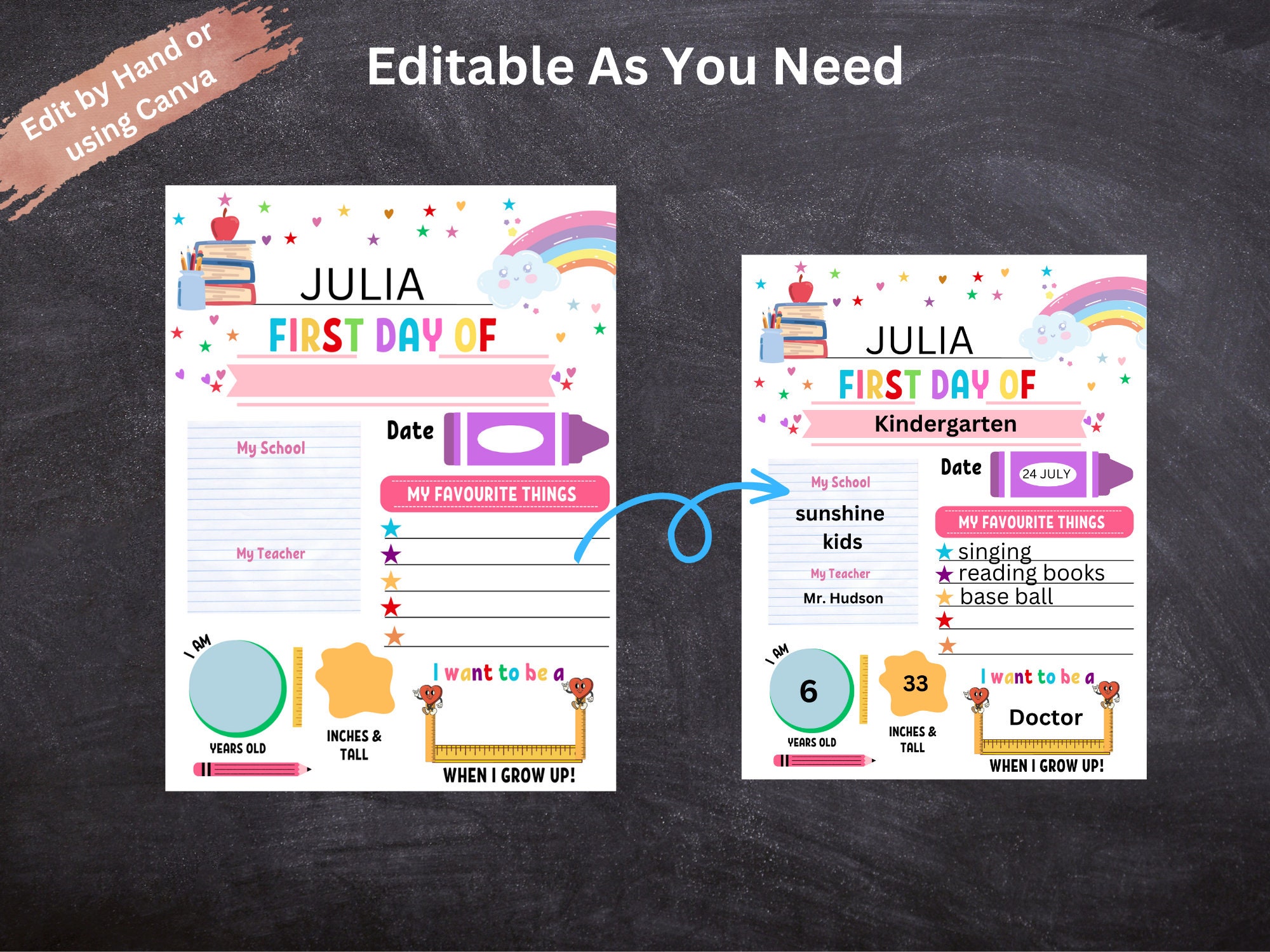 Editable First Day of School Printable Sign Back to School Template ...