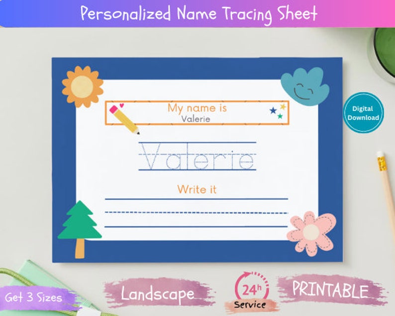 Personalize Name Tracer Practice Pages Landscape | Handwriting Practice ...