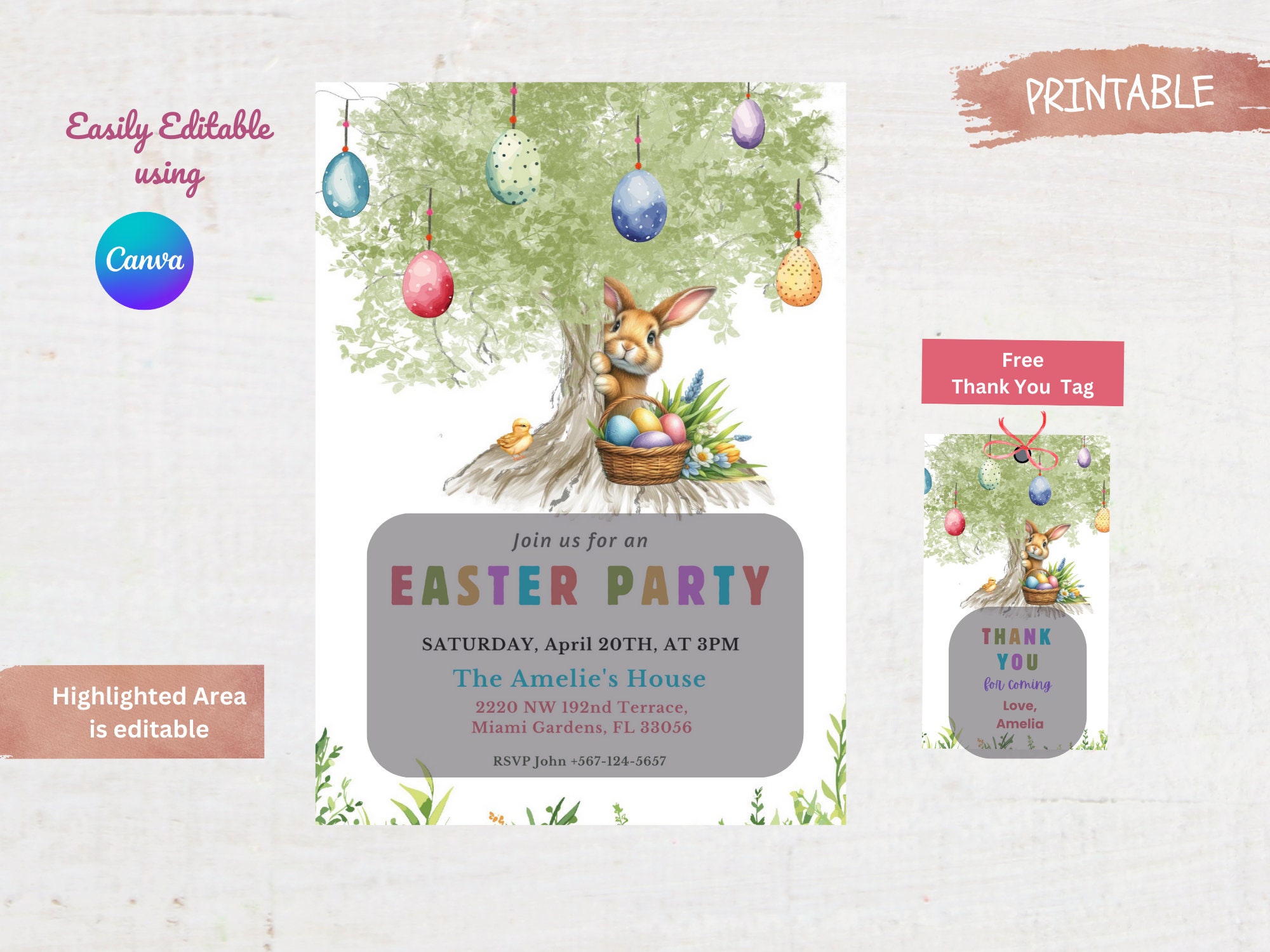 Editable Easter Party Invitation,bunny Behind, Easter Birthday ...