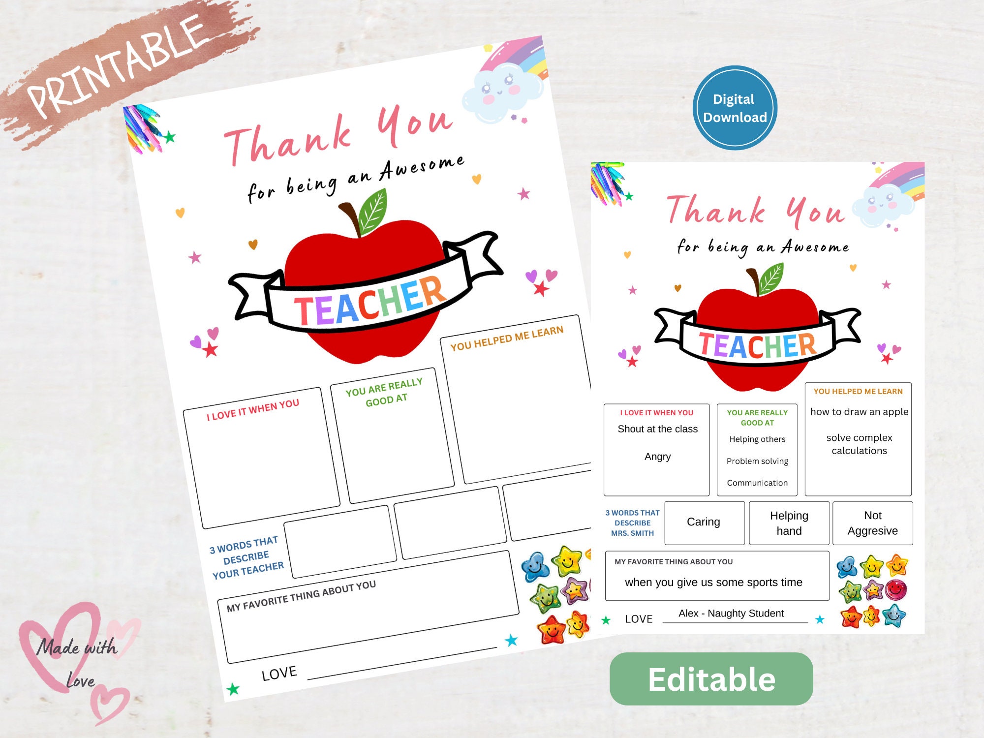 Editable Teacher Appreciation Gift, Thank You Teacher Gift, All About ...